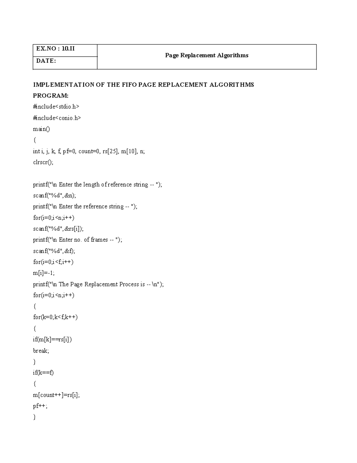 EX 10 - Implementation of FIFO and LRU Page Replacement Algorithms ...