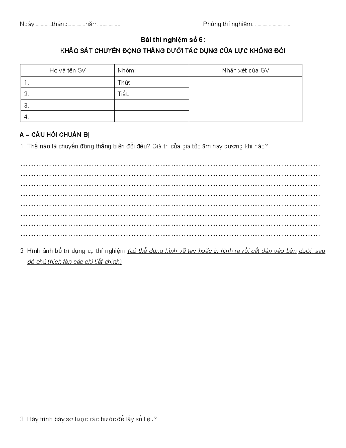 Mẫu báo cáo thí nghiệm - fefefefefe - Ngày.............áng ...