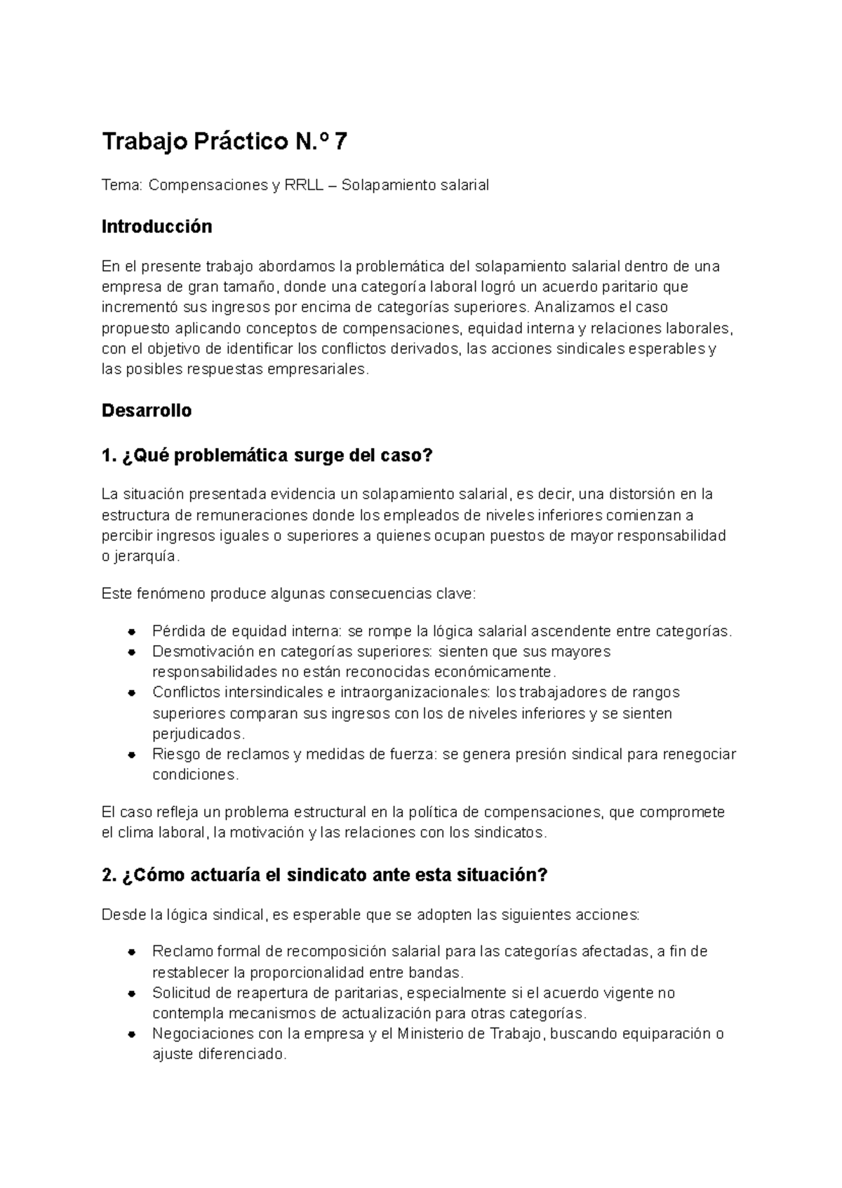 TP N.º 7 - Compensaciones y Solapamiento Salarial en RRLL - Studocu