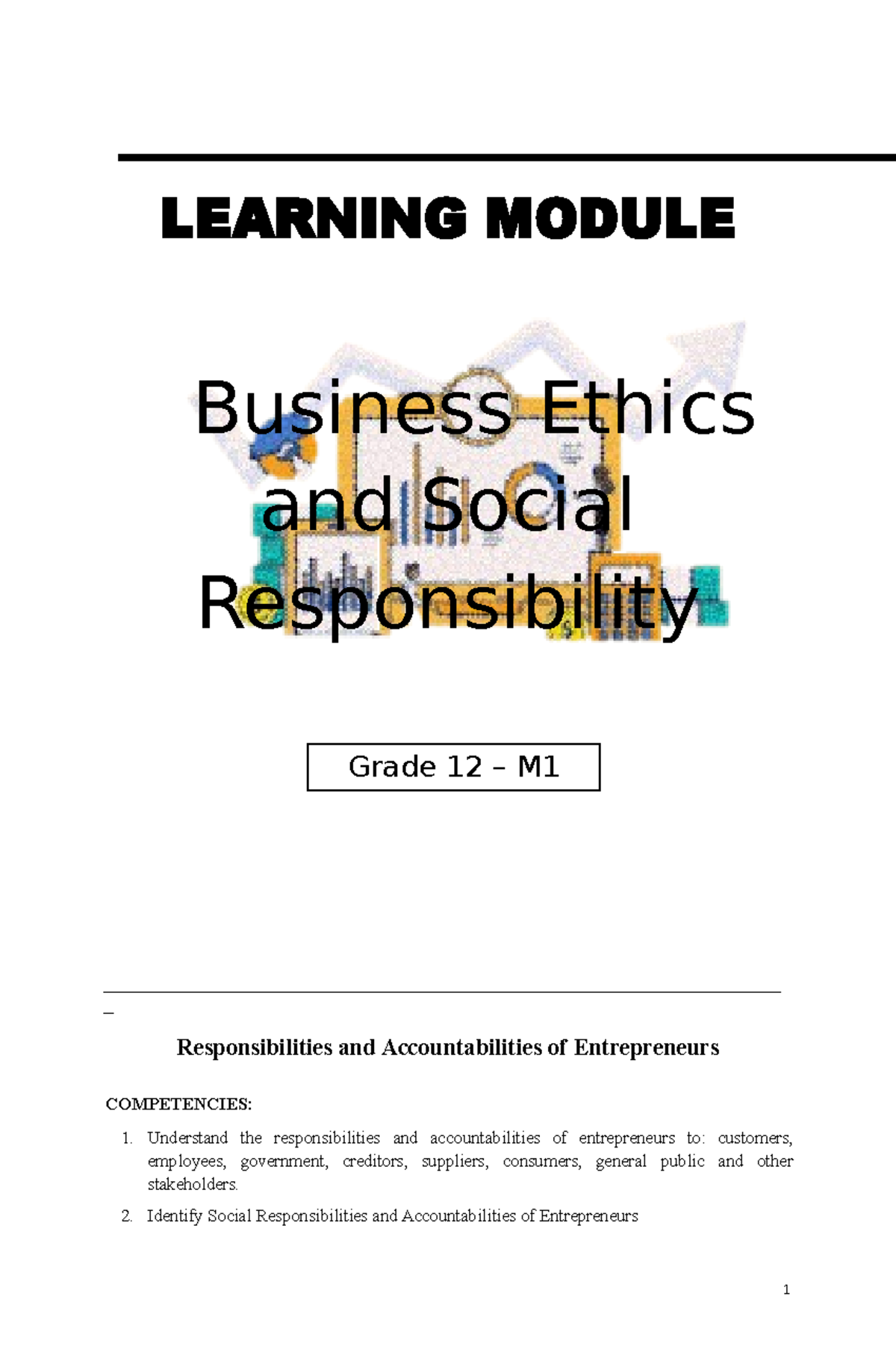 Business Ethics-M1 - LEARNING MODULE Business Ethics and Social ...