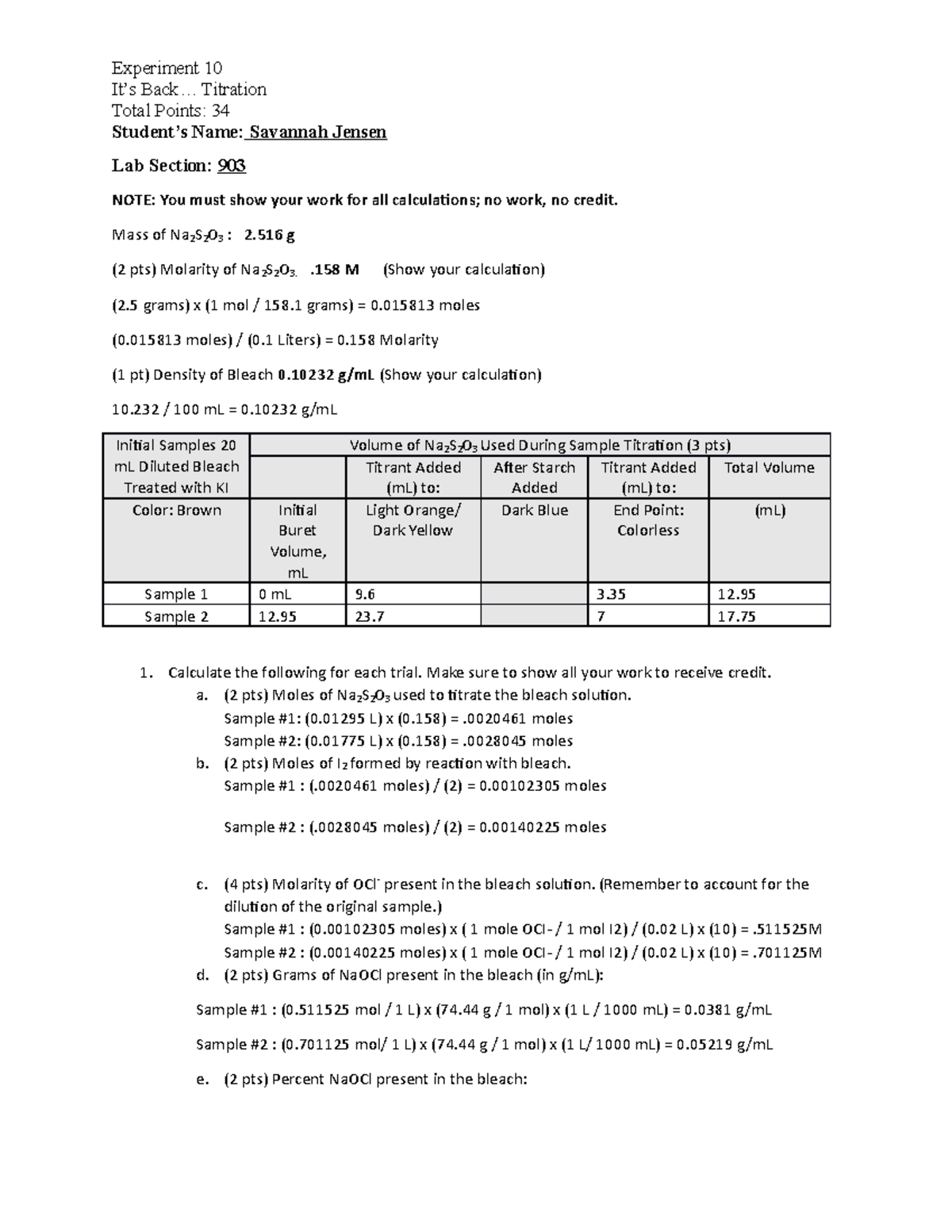 CHEM 110 L - Experiment 10 It's Back... Titration v2 - Experiment 10 It ...