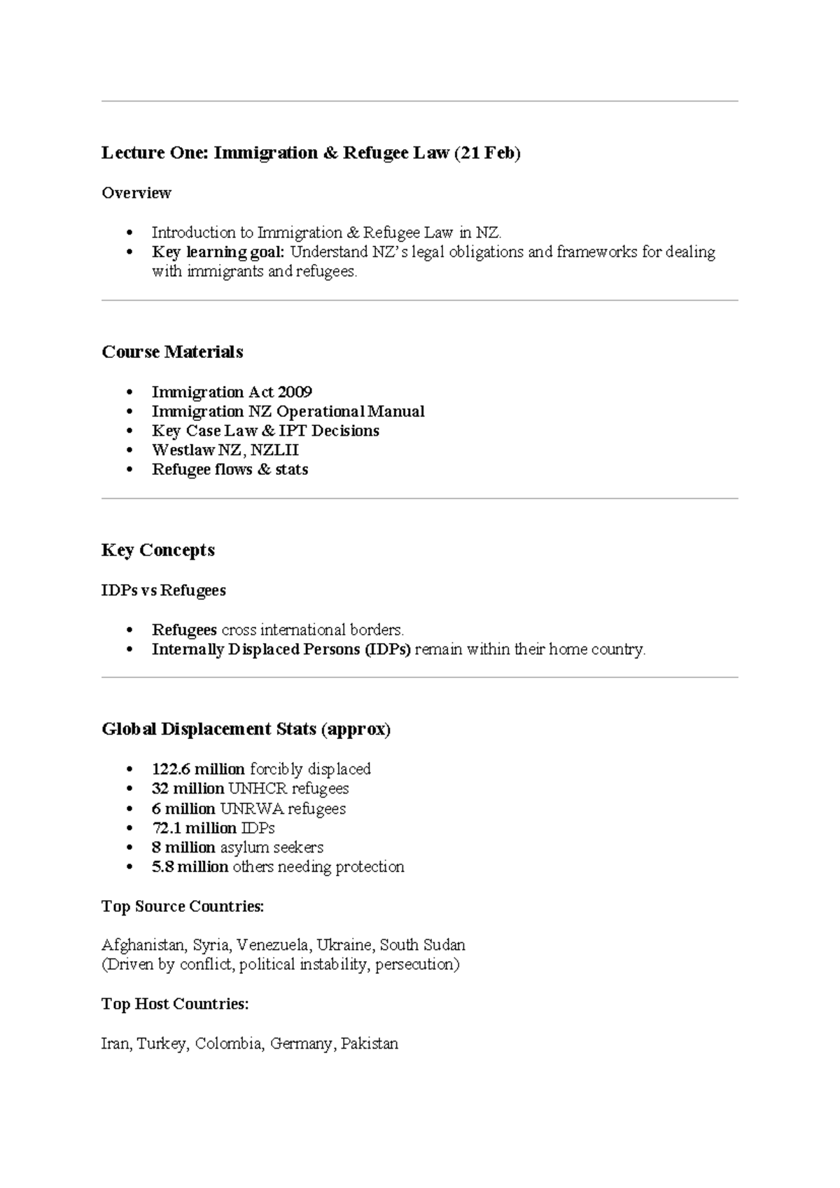 Immigration and Refugee Law Notes (Course Code: LAW123) - Comprehensive ...