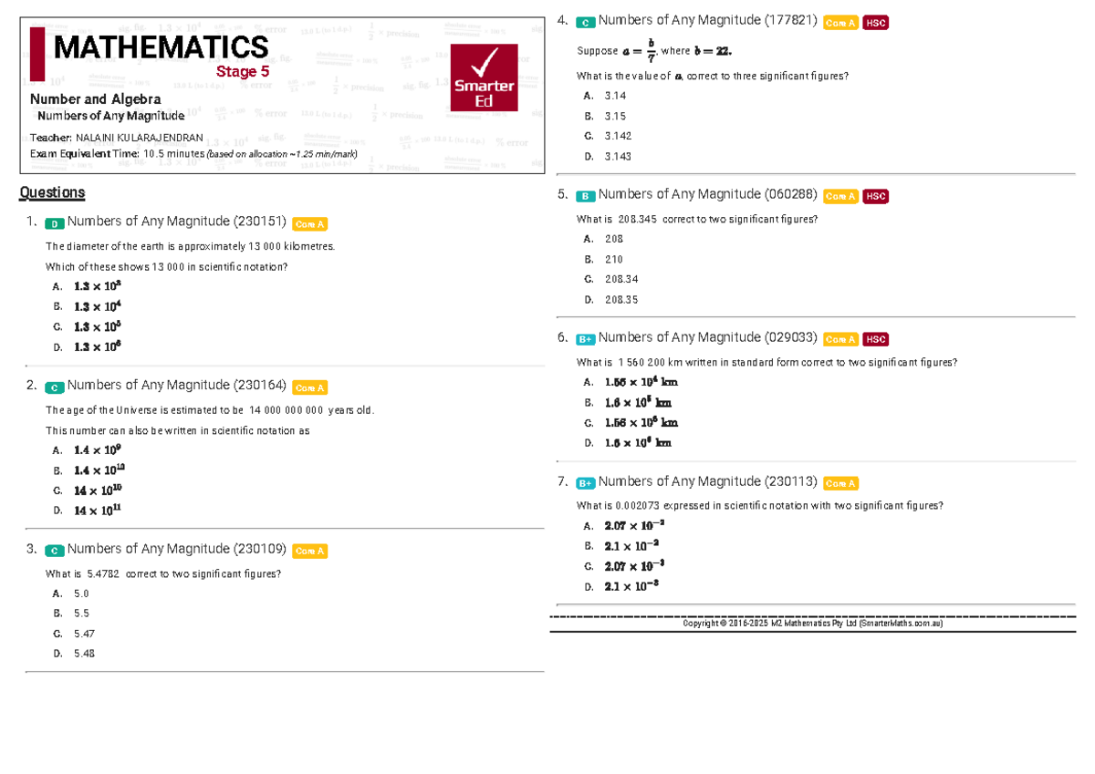 Significant Figures - Past Paper (MATHEMATICS C 177821) Core A - Studocu