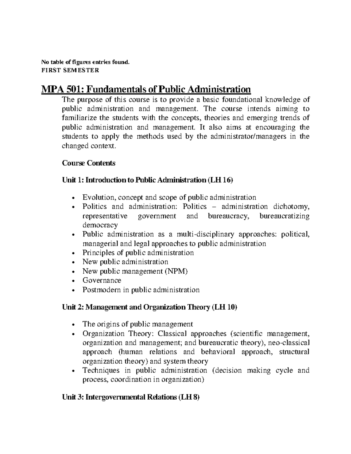 MPA 501: Fundamentals of Public Administration Course Overview and ...