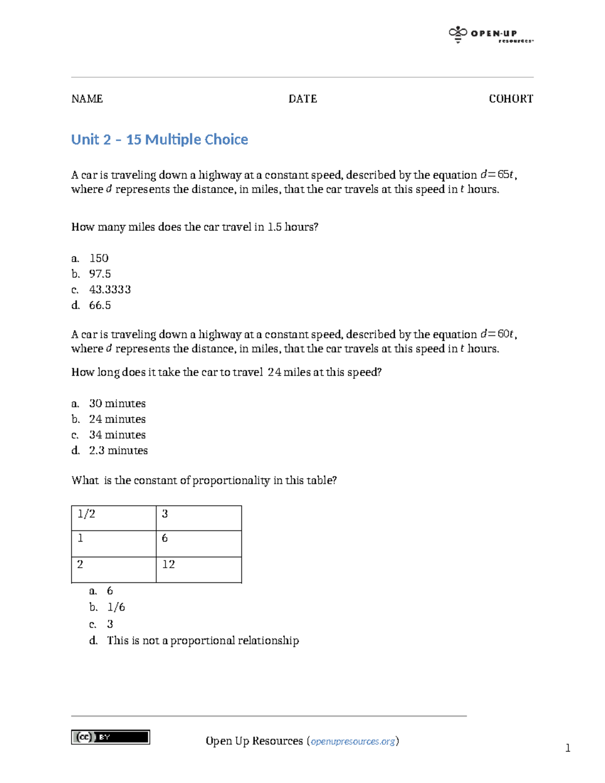Kahoot Unit 2 - Multiple Choice Questions and Proportionality Concepts ...
