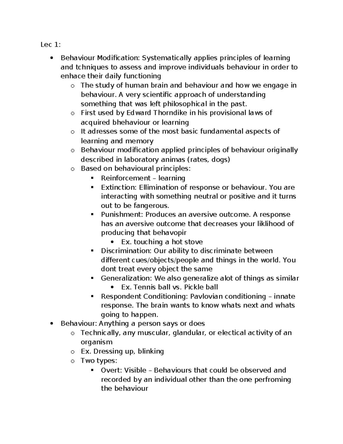 PSYB38 Midterm: Behaviour Modification Principles and Techniques - Studocu