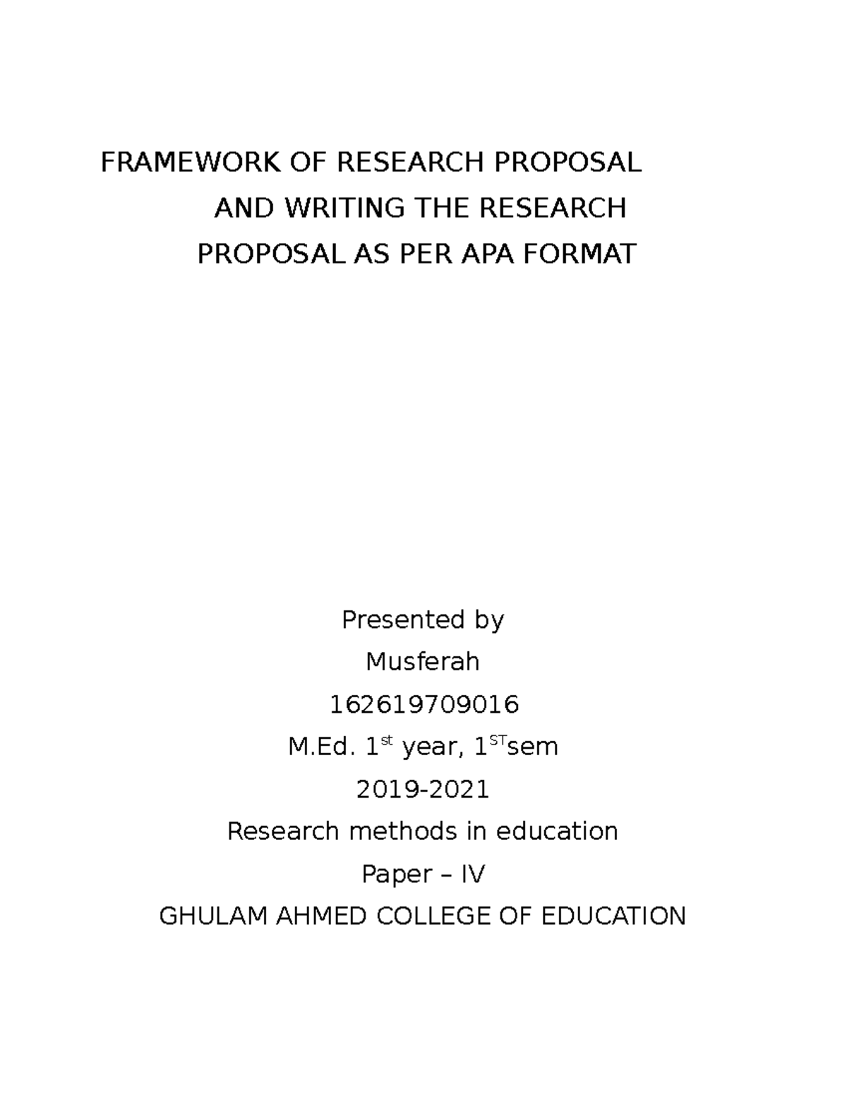 M.Ed. 1st Year Research Proposal Framework & Writing (APA) - Studocu
