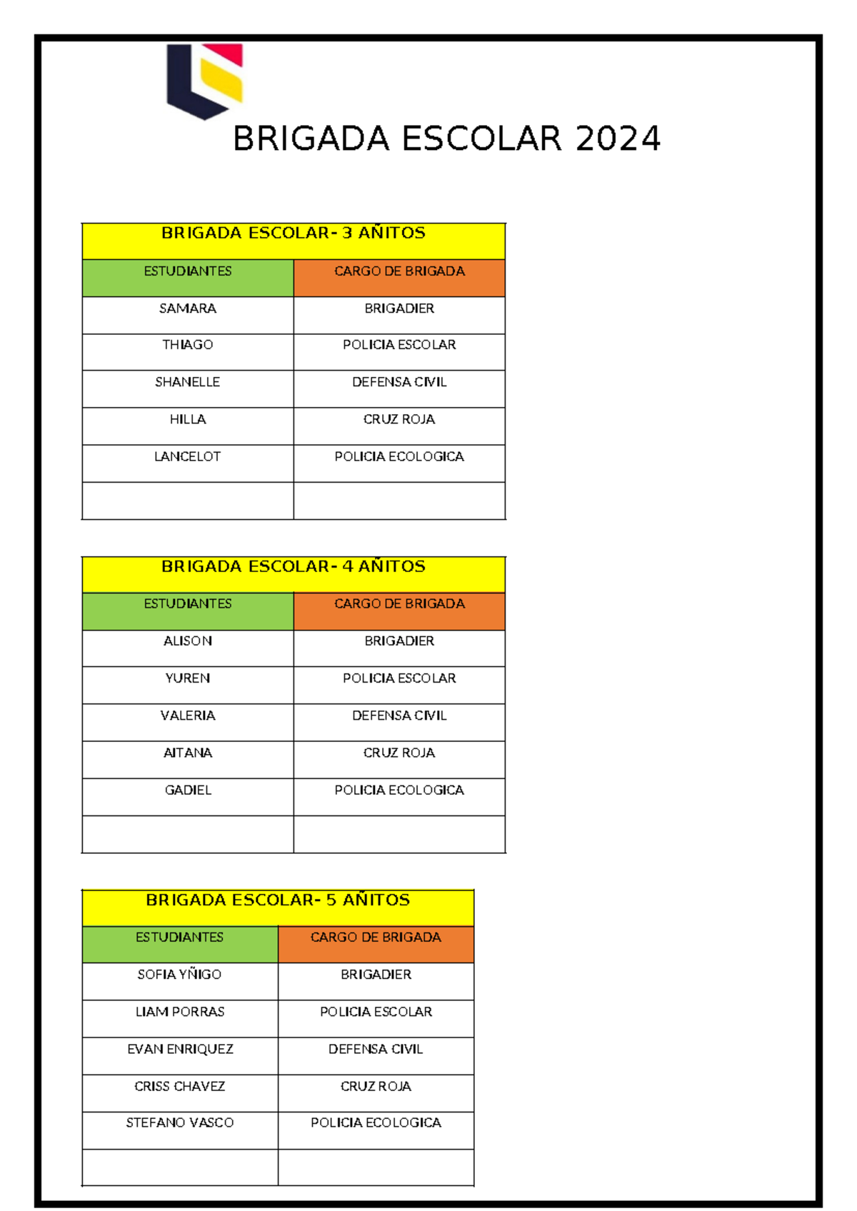 Brigada Escolar 2021 - FICHAS DE DIFERENTES FORMATOS - BRIGADA ESCOLAR ...