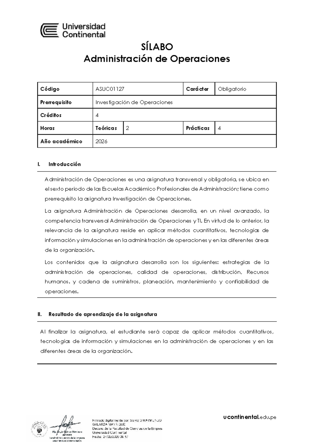 SÍLABO ASUC01127: Administración de Operaciones 2026 - Studocu