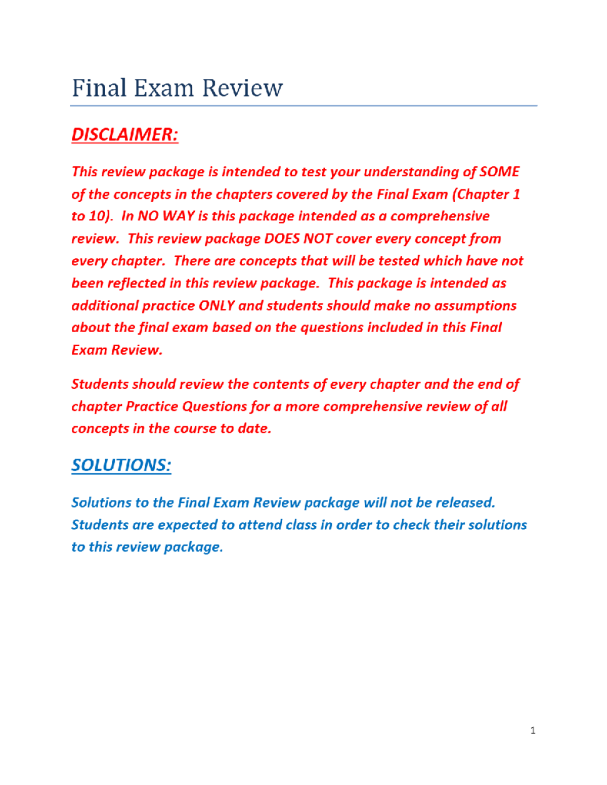 Final Exam Review - In Class Demo Questions - Student Copy - ACC100 ...