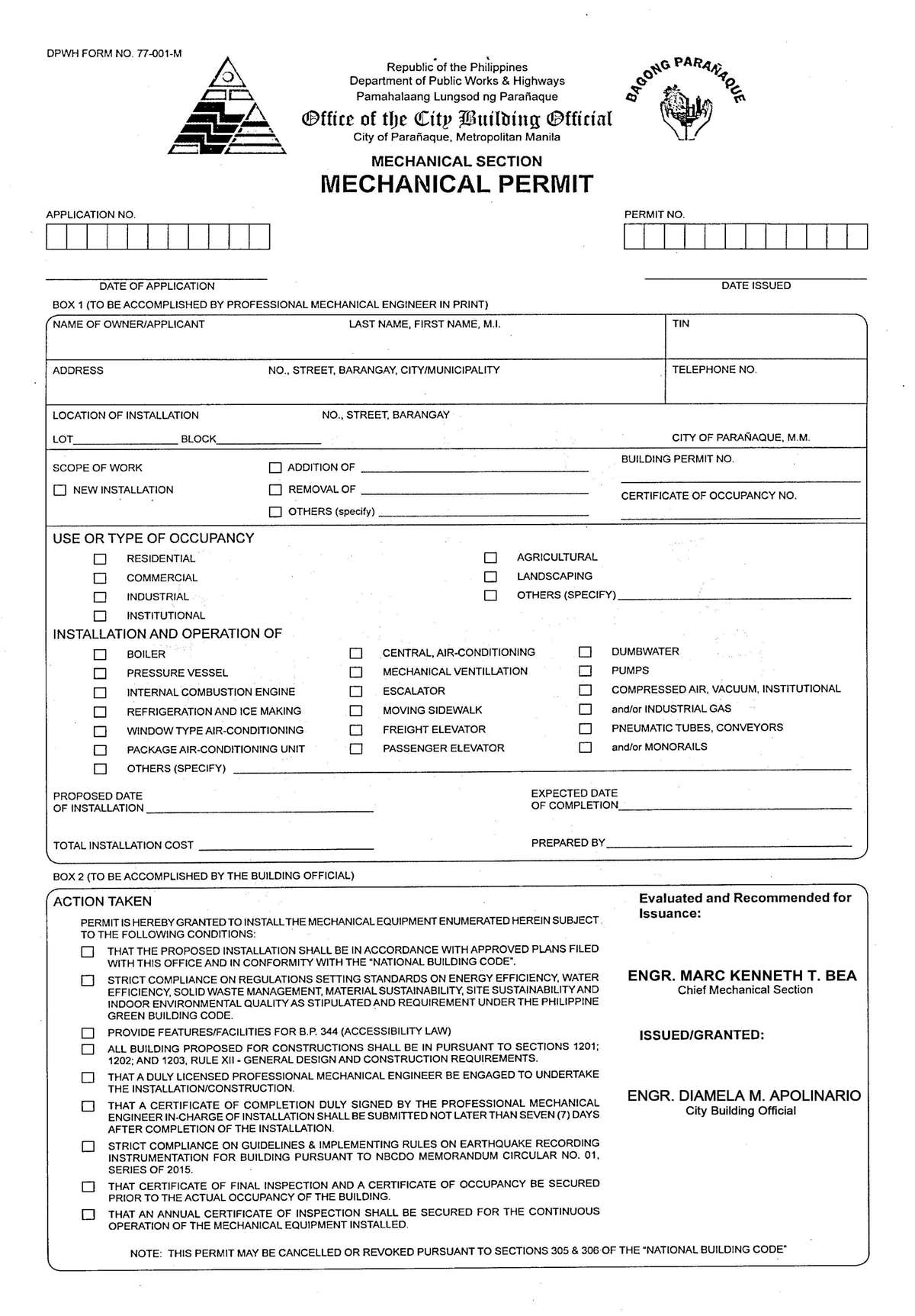 Mechanical-Permit-Form - Civil Engineering - Studocu