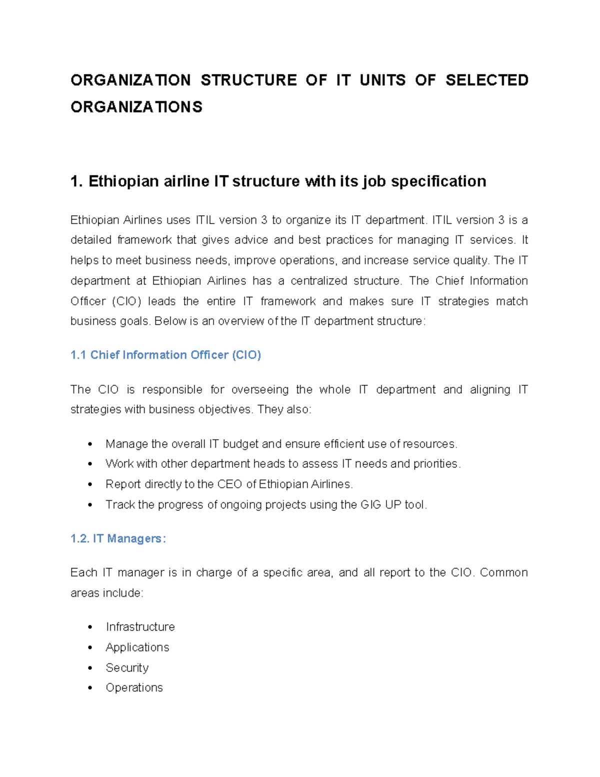 Mis os - Management information system - ORGANIZATION STRUCTURE OF IT ...