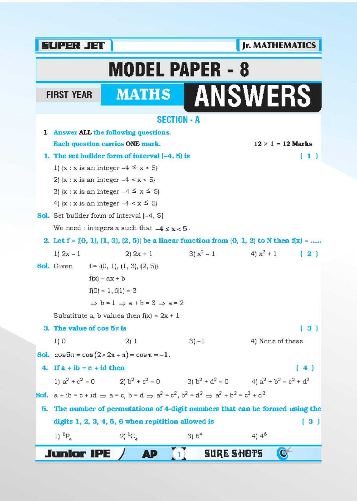 Jr. MATHEMATICS MODEL PAPER 8 SOLUTIONS AND ANSWERS - Studocu