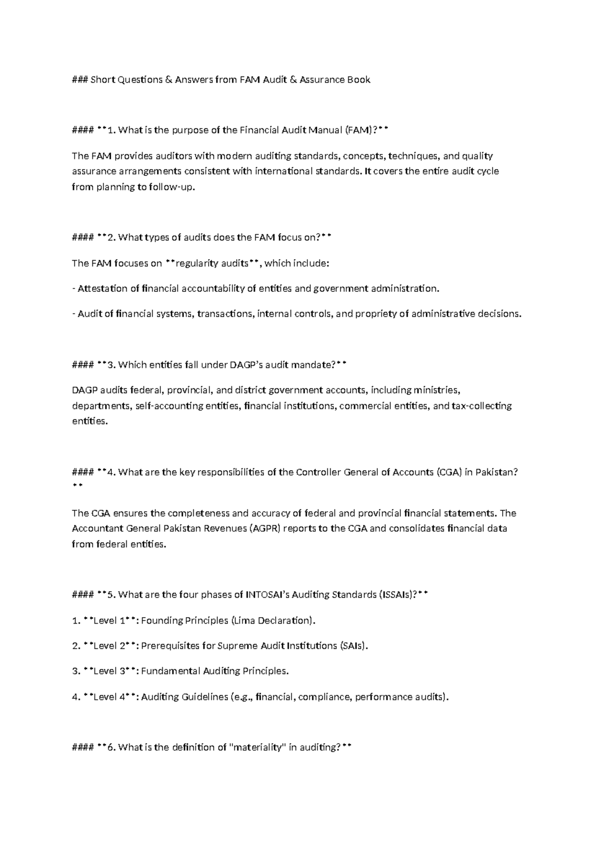 FAM Audit Assurance Q&A: Key Concepts and Responsibilities - Studocu