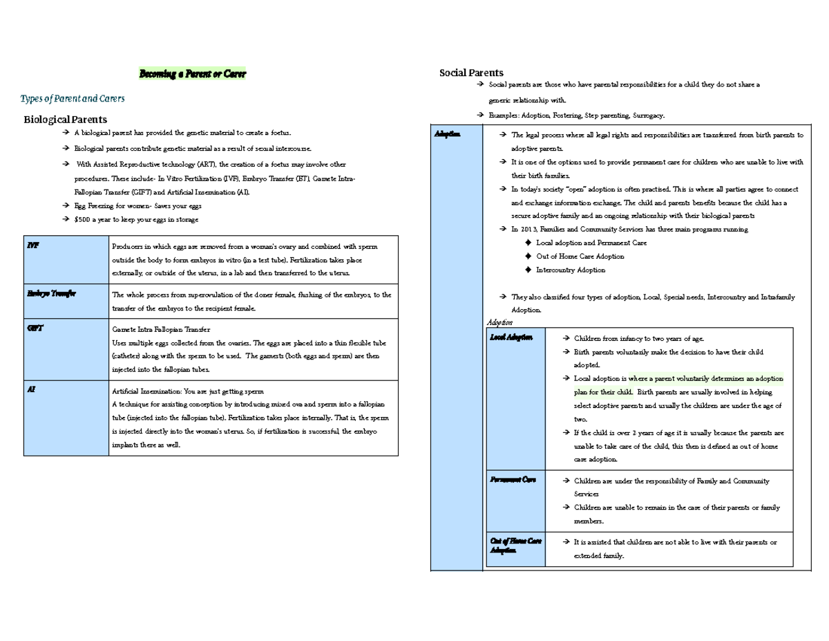 CAFS 3: Understanding Parenting and Caring Roles in Society - Studocu