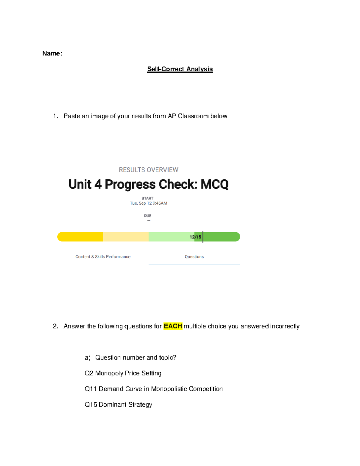AP Microeconomics Unit 5 MCQ Self-Correct Analysis Report - Studocu