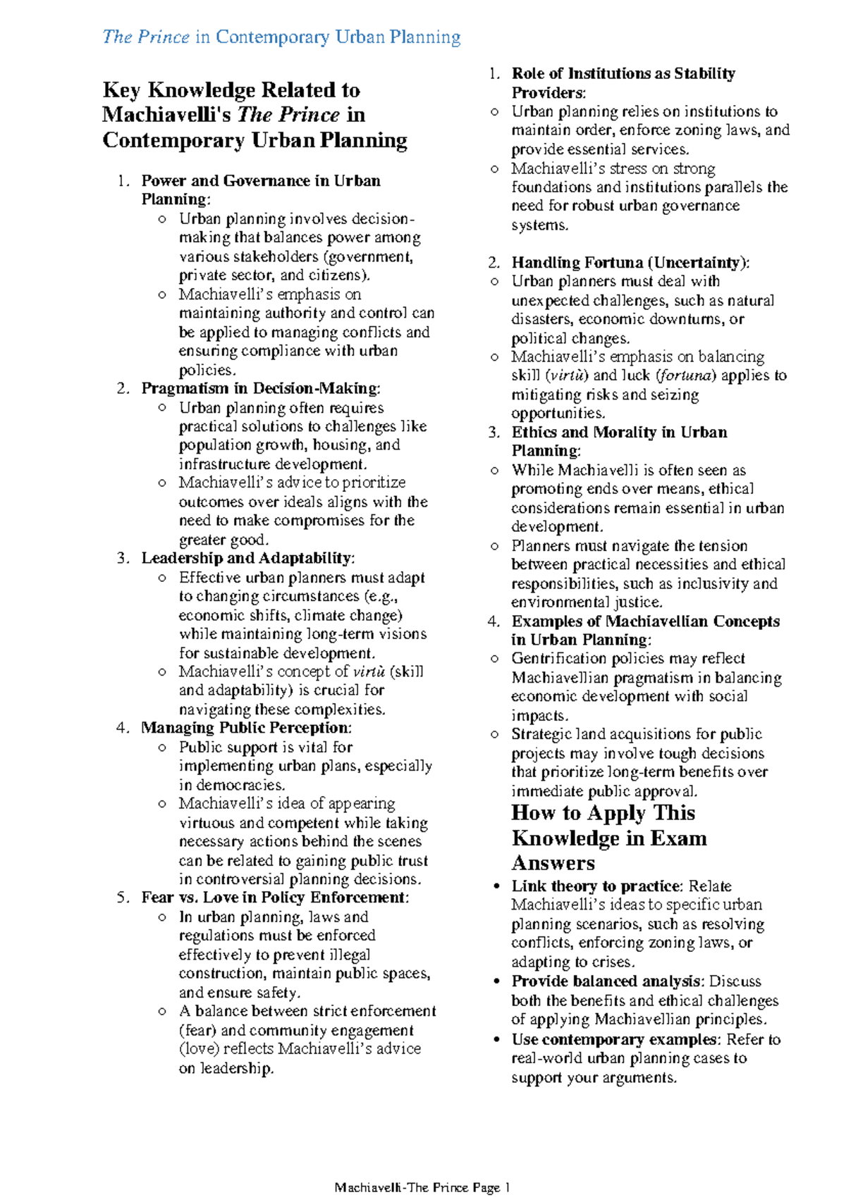 The Prince in Contemporary Urban Planning - Key Knowledge Related to ...