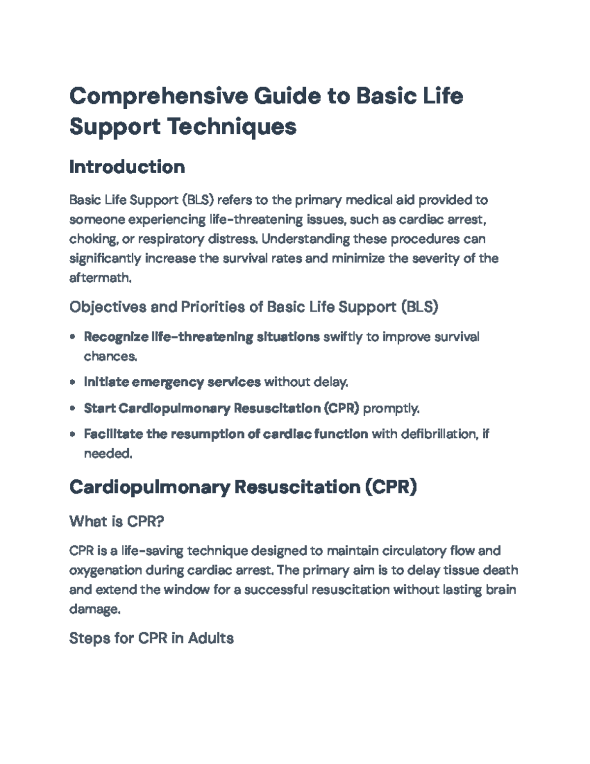 Basic Life Support (BLS) Techniques and CPR Procedures Guide ...