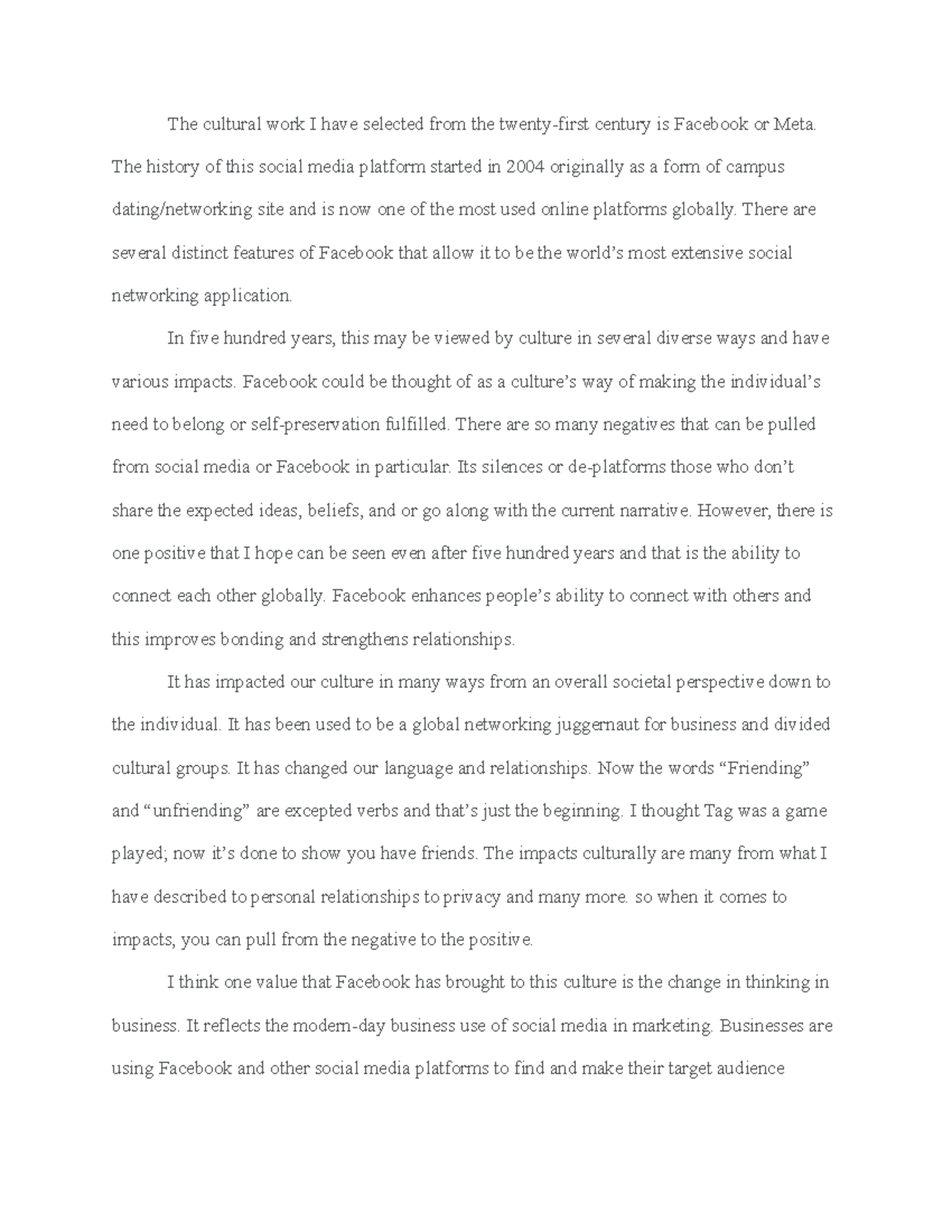 5-1 Time Capsule - Assignment - The cultural work I have selected from ...