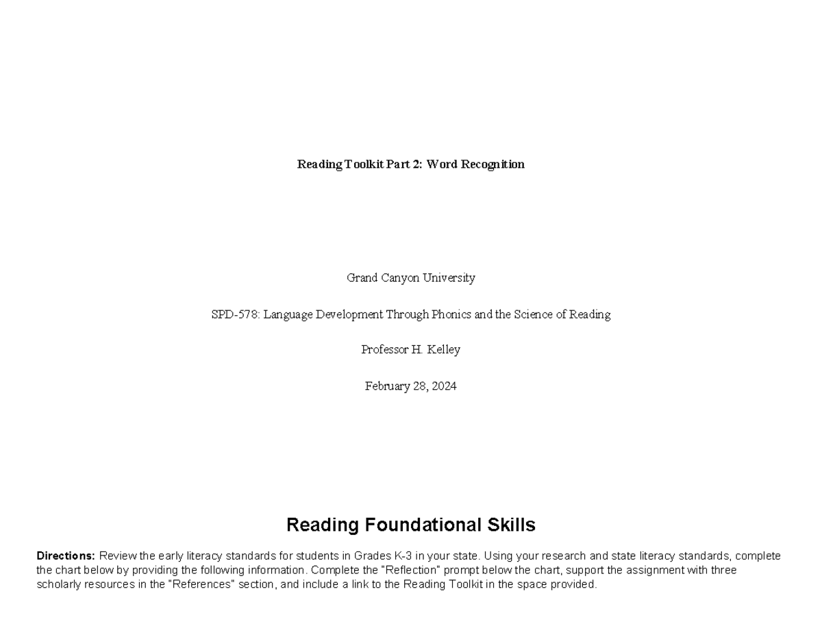 SPD578 Reading Toolkit Part 2: Word Recognition Strategies - Studocu