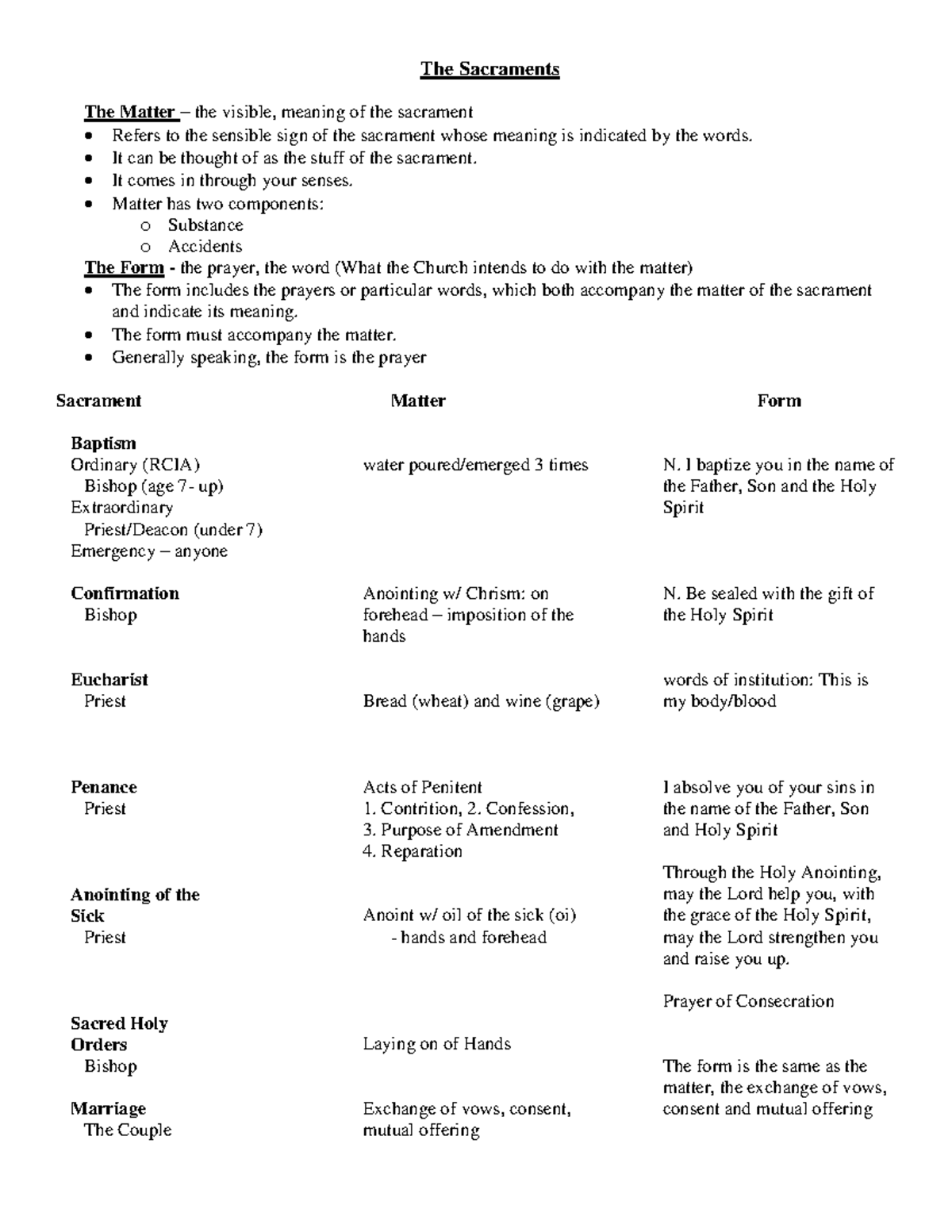 7 Sacraments Study Notes: Key Concepts and Definitions - Studocu