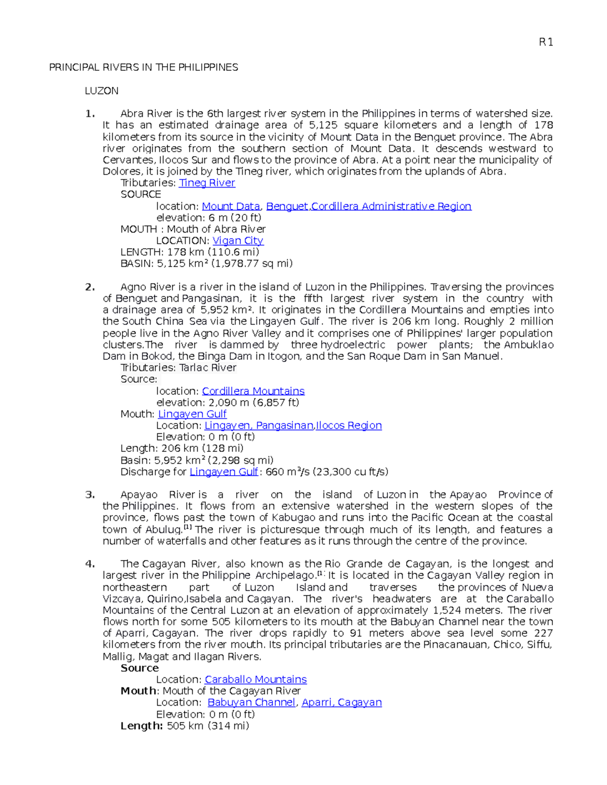 Principal Rivers of the Philippines: A Comprehensive Overview - Studocu