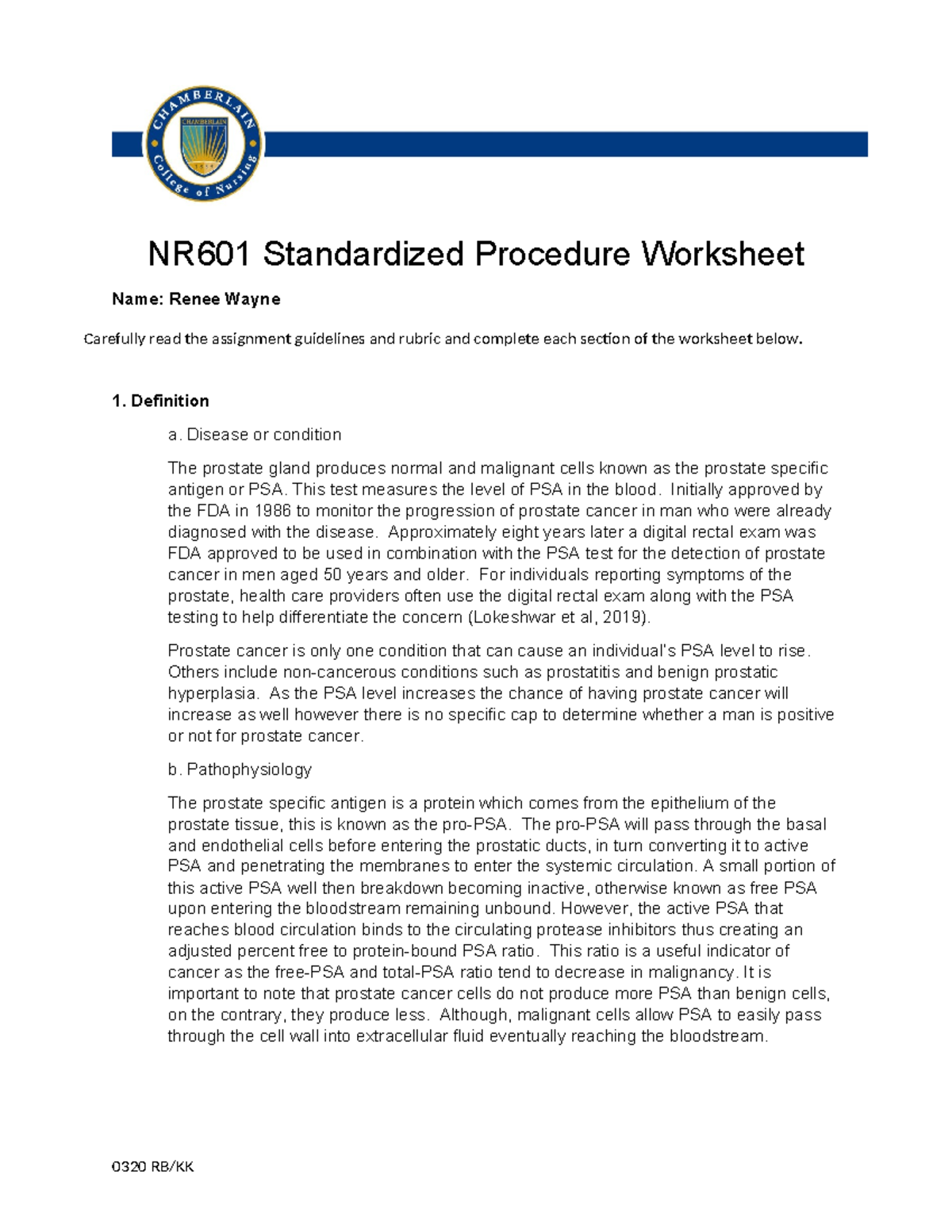 NR601 Week 5 Standardized Assignment: Prostate Cancer Overview - Studocu