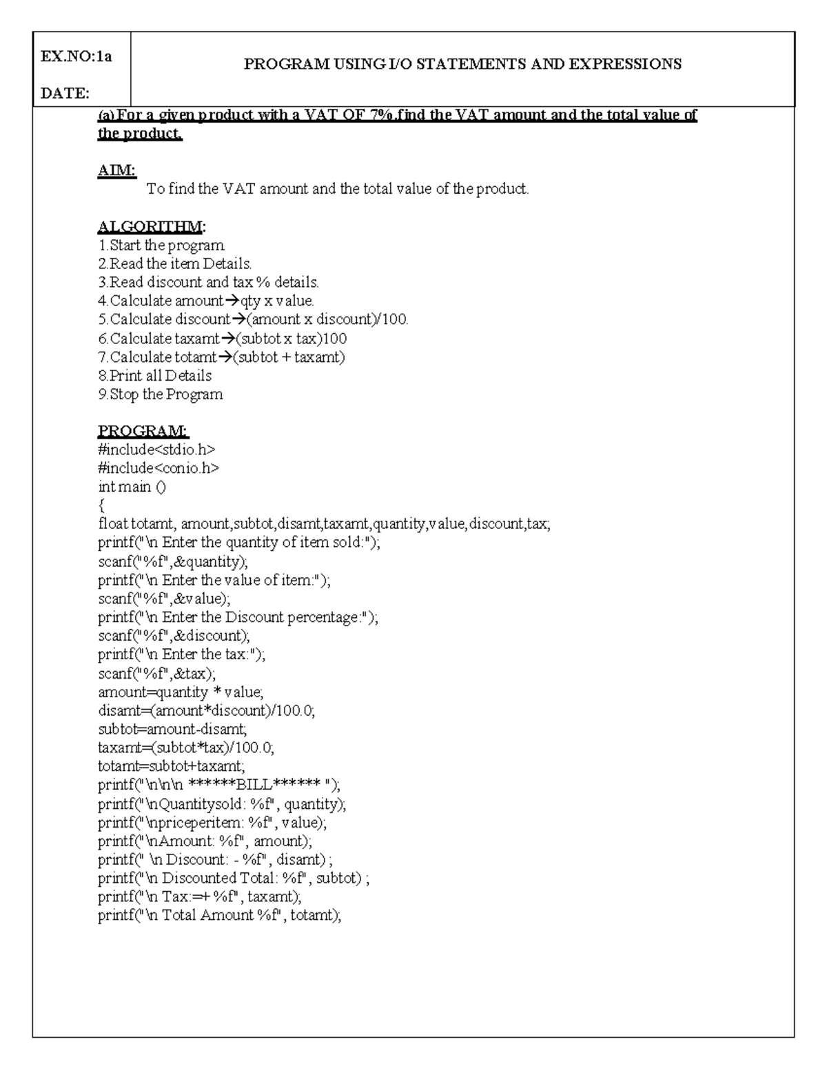 C Lab Manual Final: Programs on Statements, Expressions & Constructs - Studocu