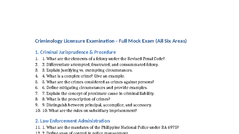 CLE Full Mock Exam: Criminology Licensure Exam Review - Studocu