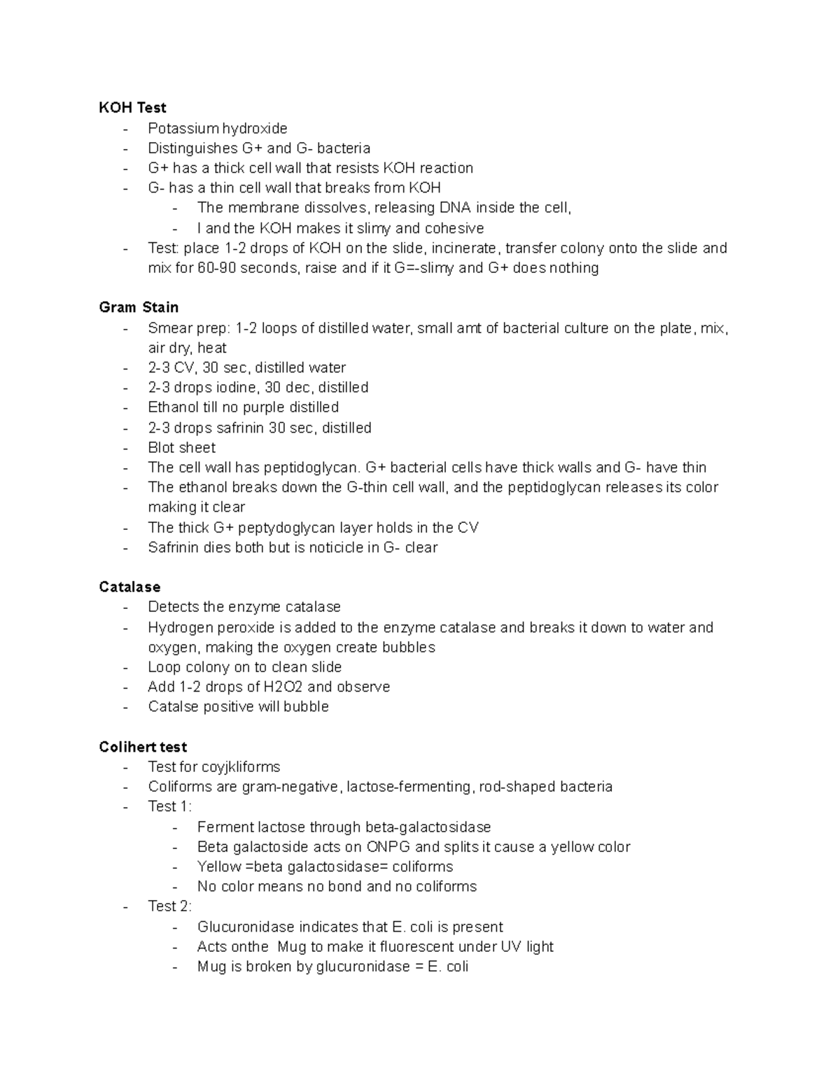 Micro Lab Final Exam Review: Key Tests and Methods - KOH Test ...