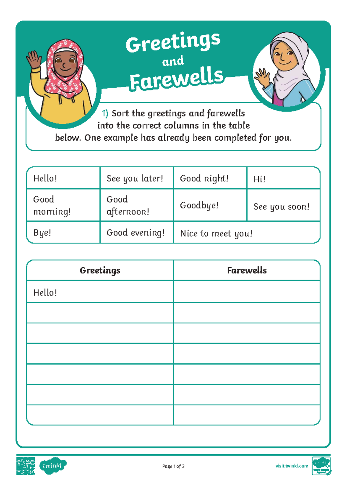 Greetings and Farewells Worksheet (Version 2) - Studocu