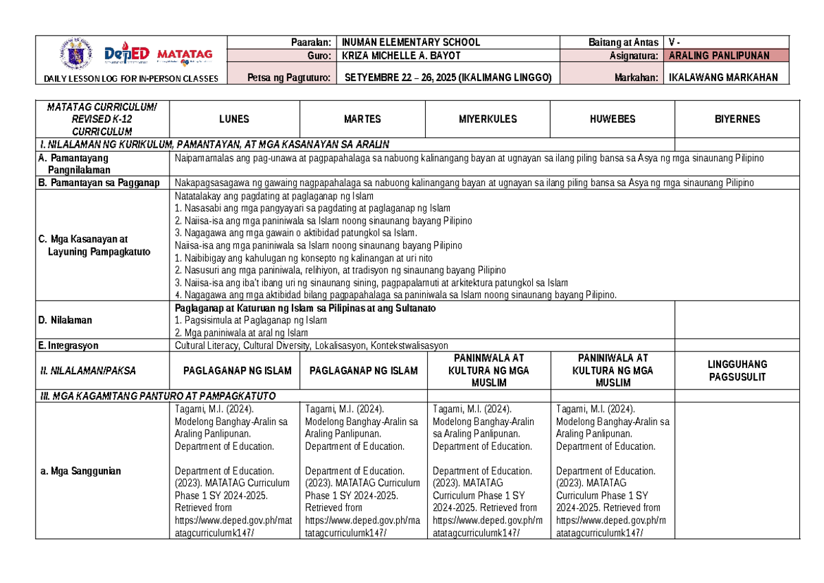G5 AP DLL Q2 W5 - Paglaganap ng Islam sa Pilipinas - Studocu
