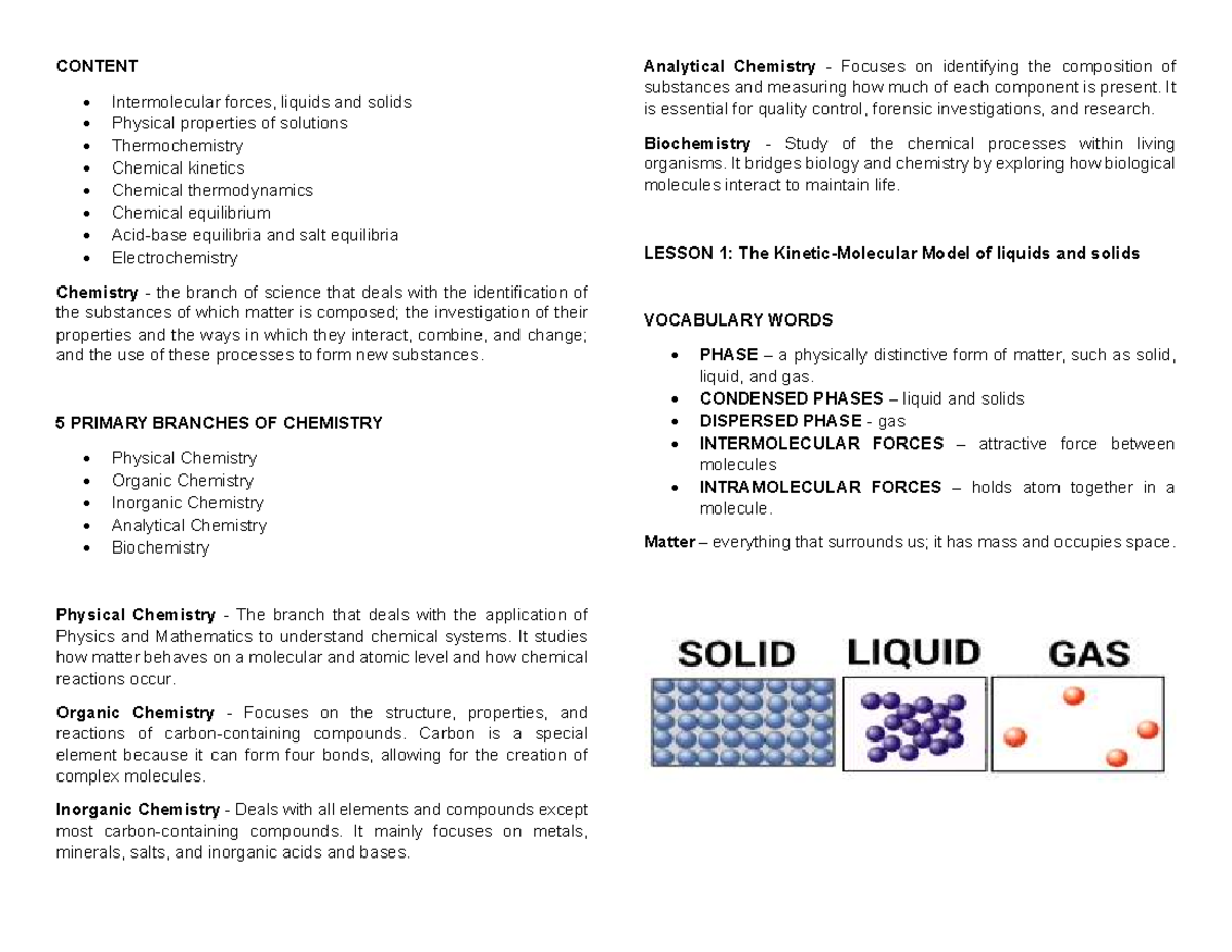 Genchem 2 - Lesson Notes on Intermolecular Forces and Phases - Studocu