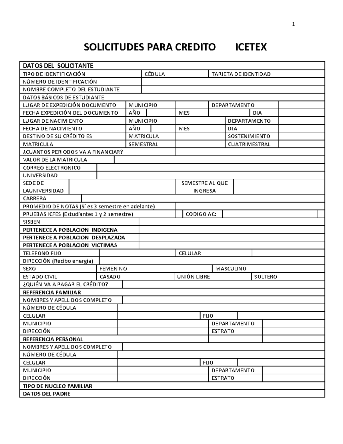 Formulario Icetex - Solicitud de Crédito Estudiantil 2024 - Studocu