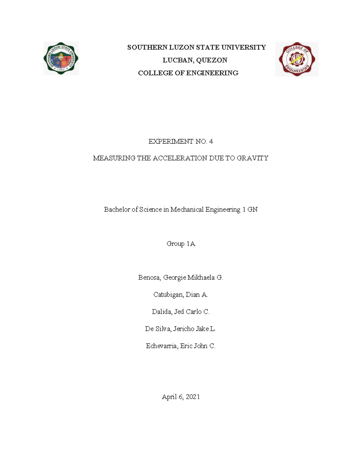 Final Lab Report: Measuring Acceleration Due to Gravity (ENGR 101) - Studocu