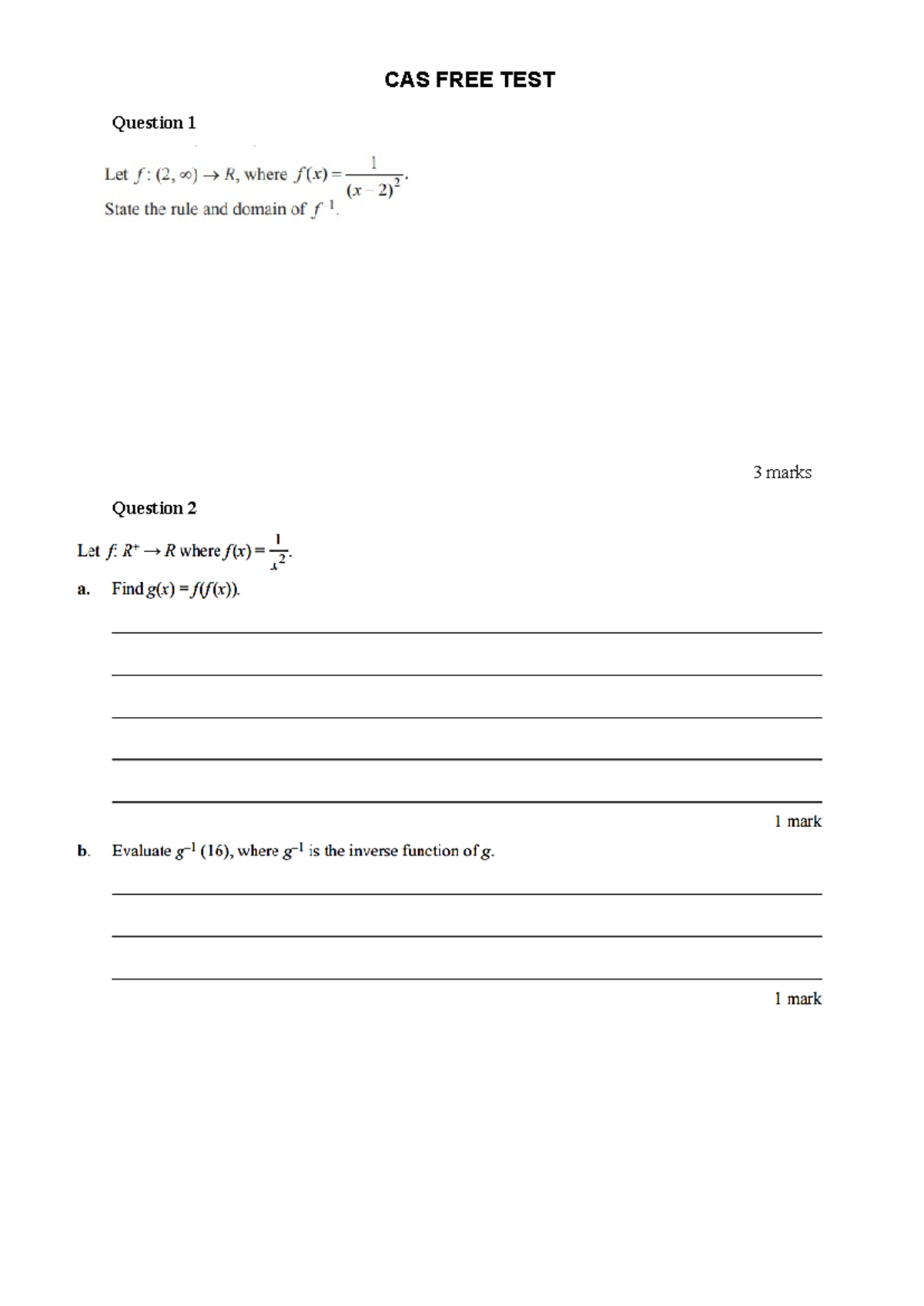 Ch 1 Test CAS FREE - functions for ch1 cambridge textbook - Question 1 ...