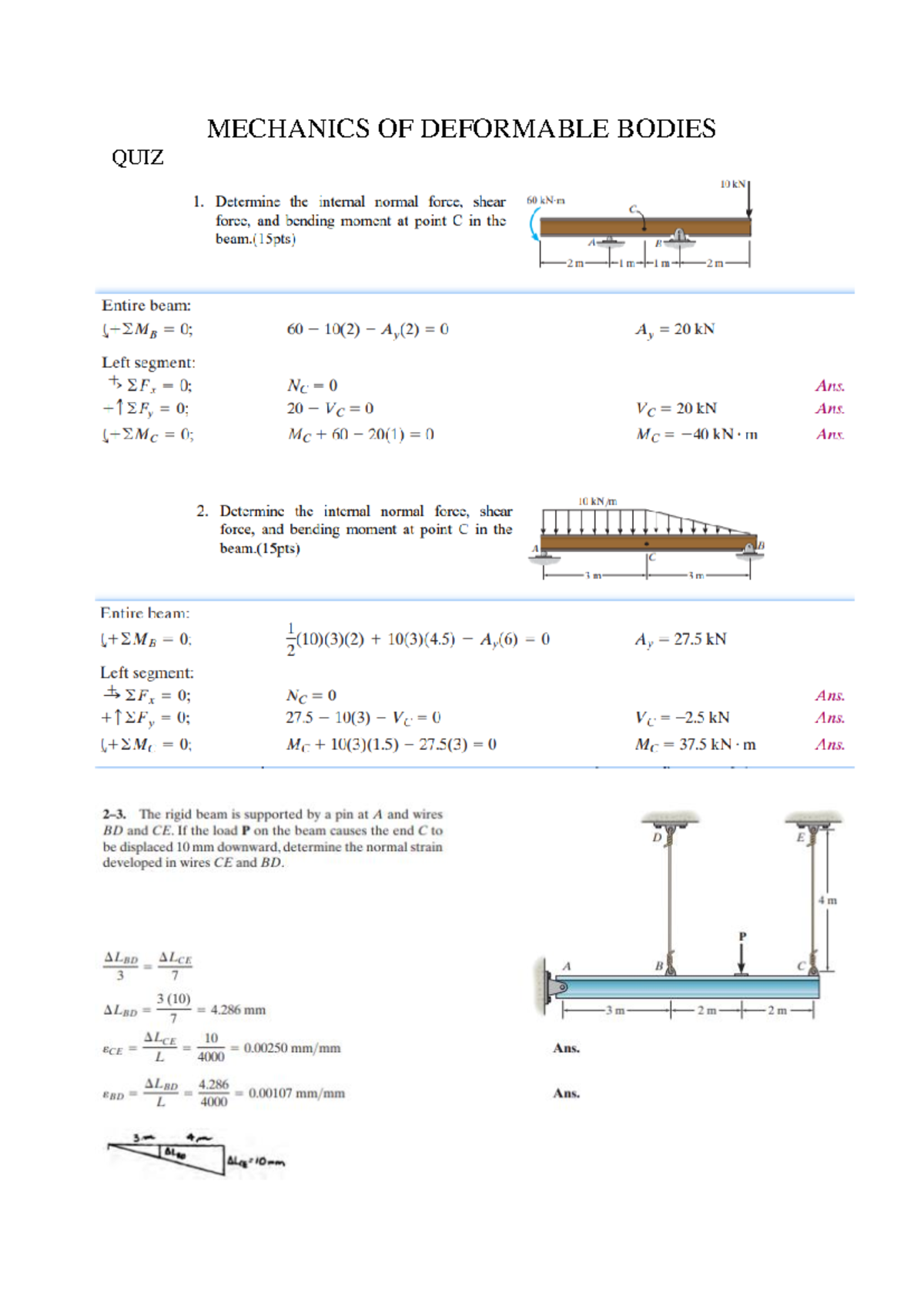 Mechanics OF Deformable Bodies - Compiled Exams - Updated - Mechanical Engineering - Studocu