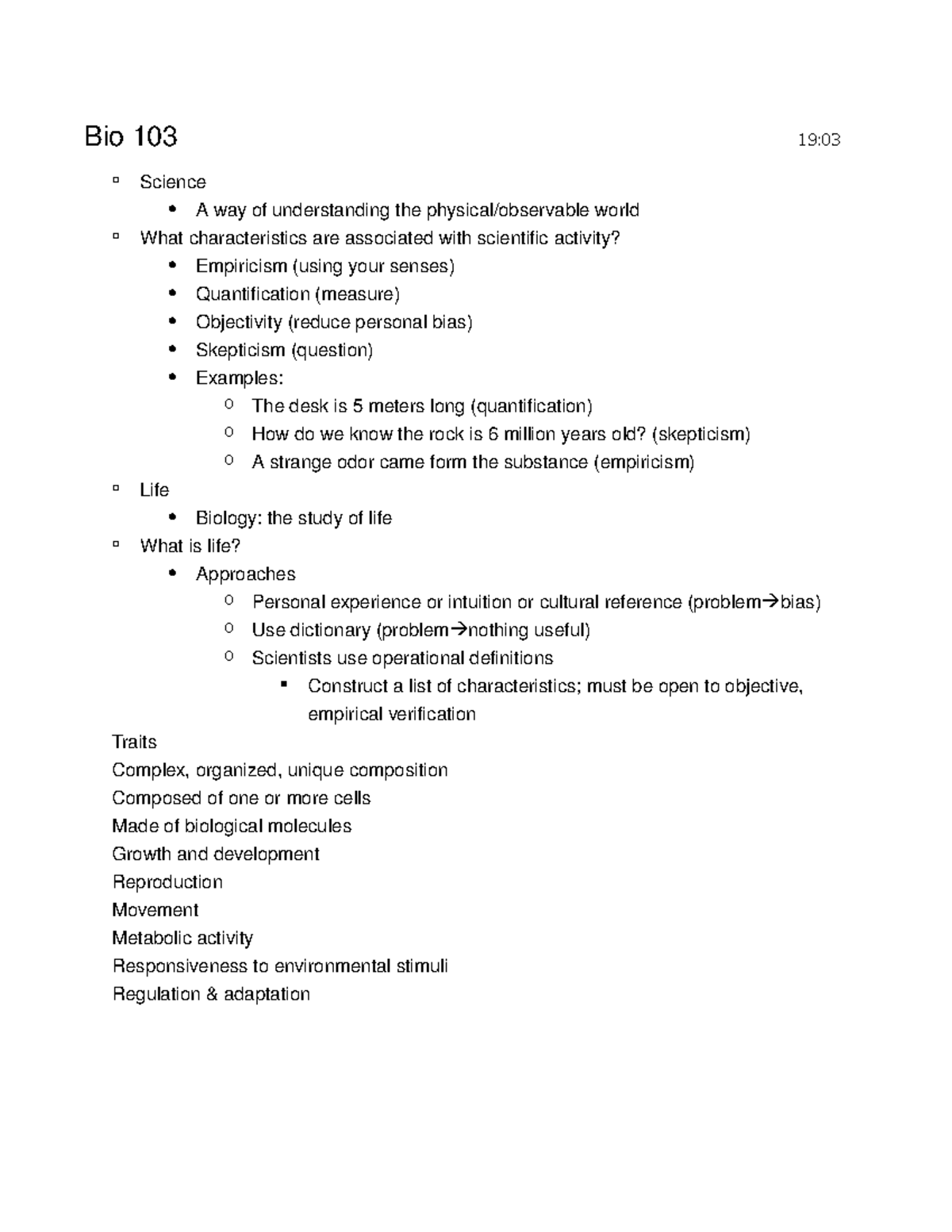 BIO 103 Final Exam Review - Key Concepts in Biology and Science - Studocu