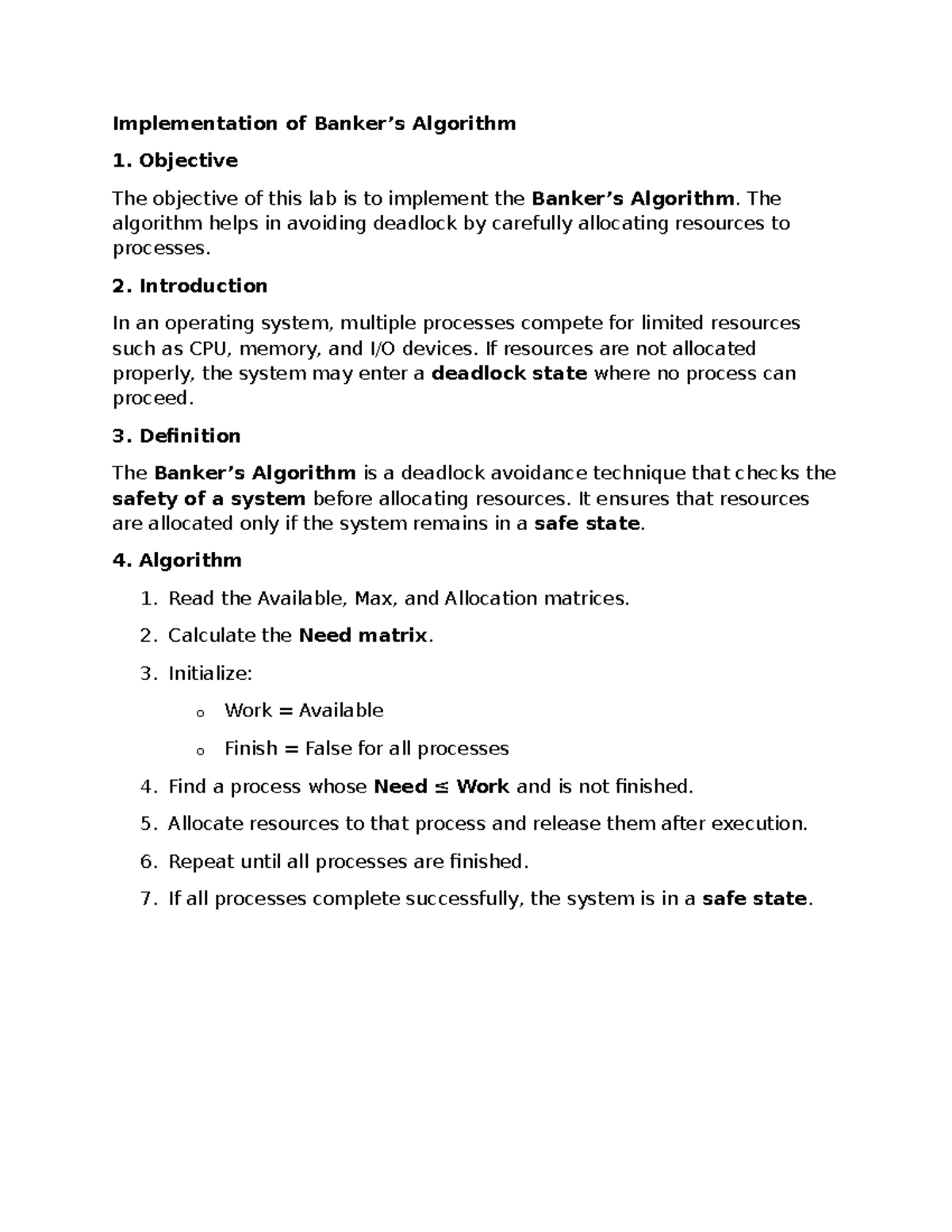 Lab OS 6: Implementation of Deadlock Avoidance Algorithm - Studocu