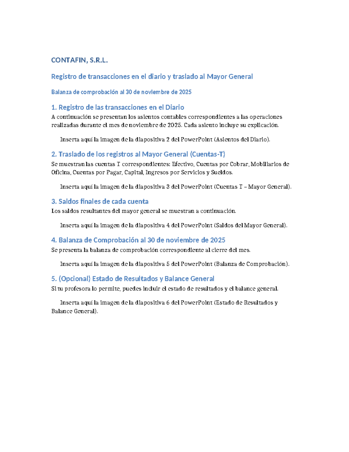 CONTAFIN, S.R.L. Registro de Transacciones y Balanza al 30/11/2025 ...