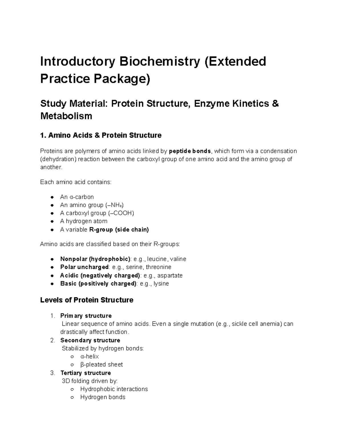 Ch46 Introductory Biochemistry: Protein Structure & Enzyme Kinetics ...