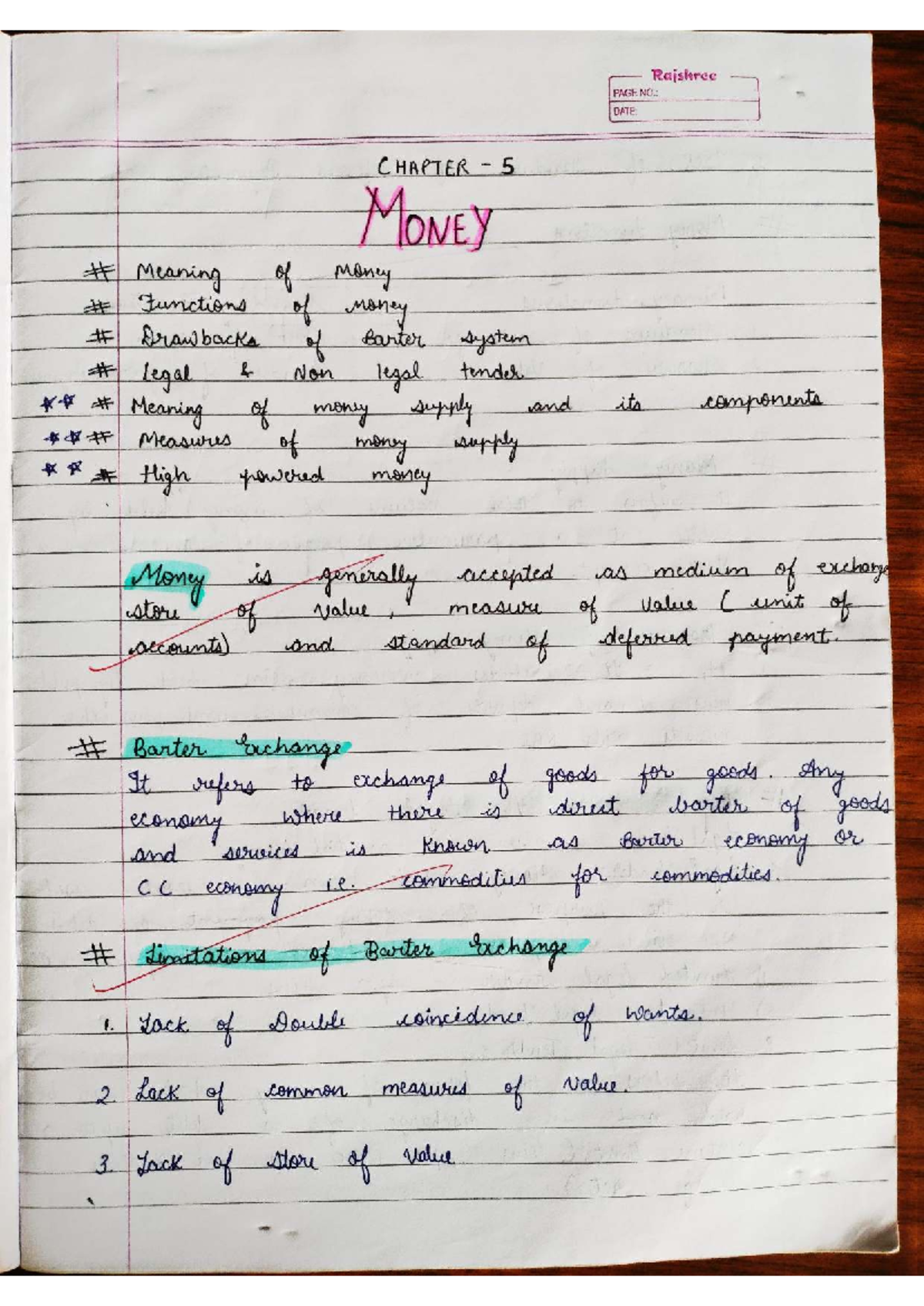 Class 12 Economics: Complete Notes on Money for Exam Preparation - Studocu