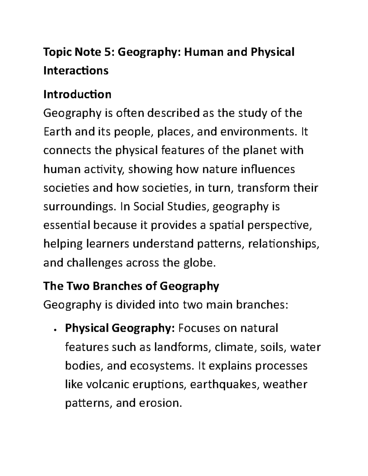 Geography 101: Human & Physical Interactions Overview Notes - Studocu