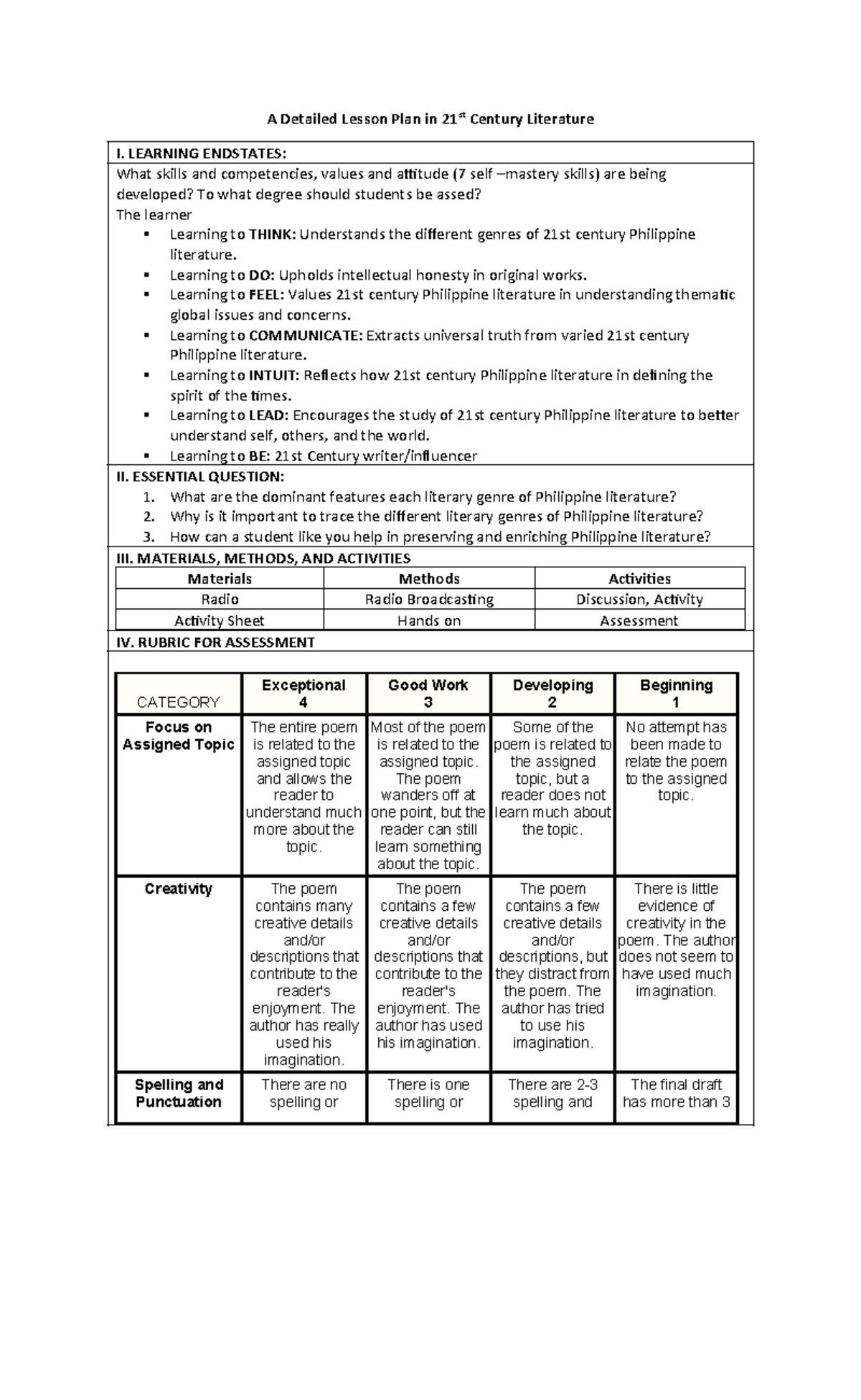 Detailed-lesson-plan-21st-century-literature compress - A Detailed ...