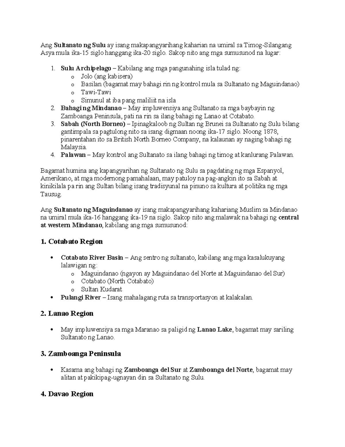 Mga Tala sa Sultanato ng Sulu, Maguindanao, at Buayan - Studocu
