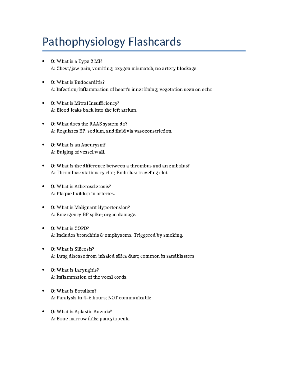 Pathophysiology Flashcards: Key Concepts and Definitions for Study ...