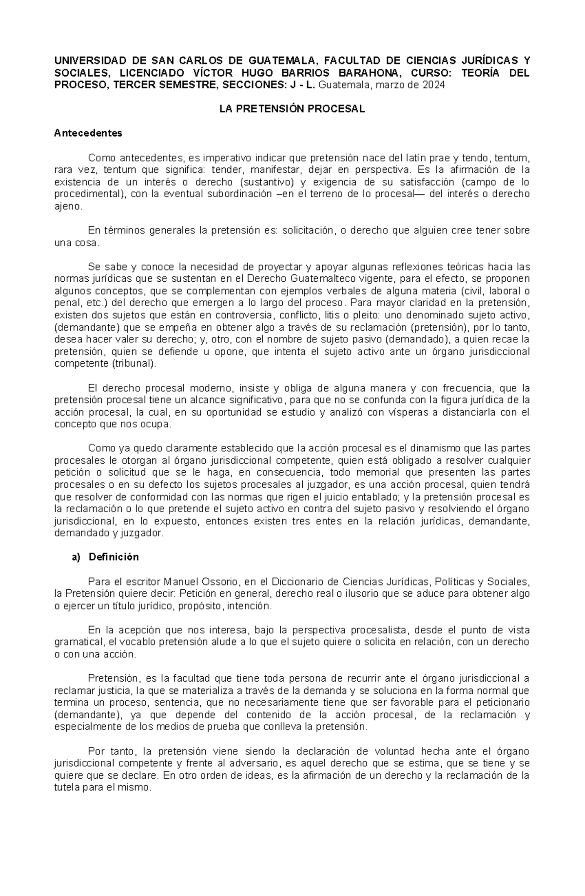 LA PRETENSIÓN PROCESAL EN DERECHO: TEORÍAS Y CLASIFICACIONES 2024 - Studocu