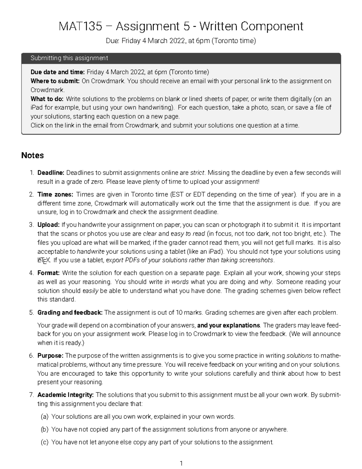 Mat135 Written Assignment - MAT135 – Assignment 5 - Written Component ...