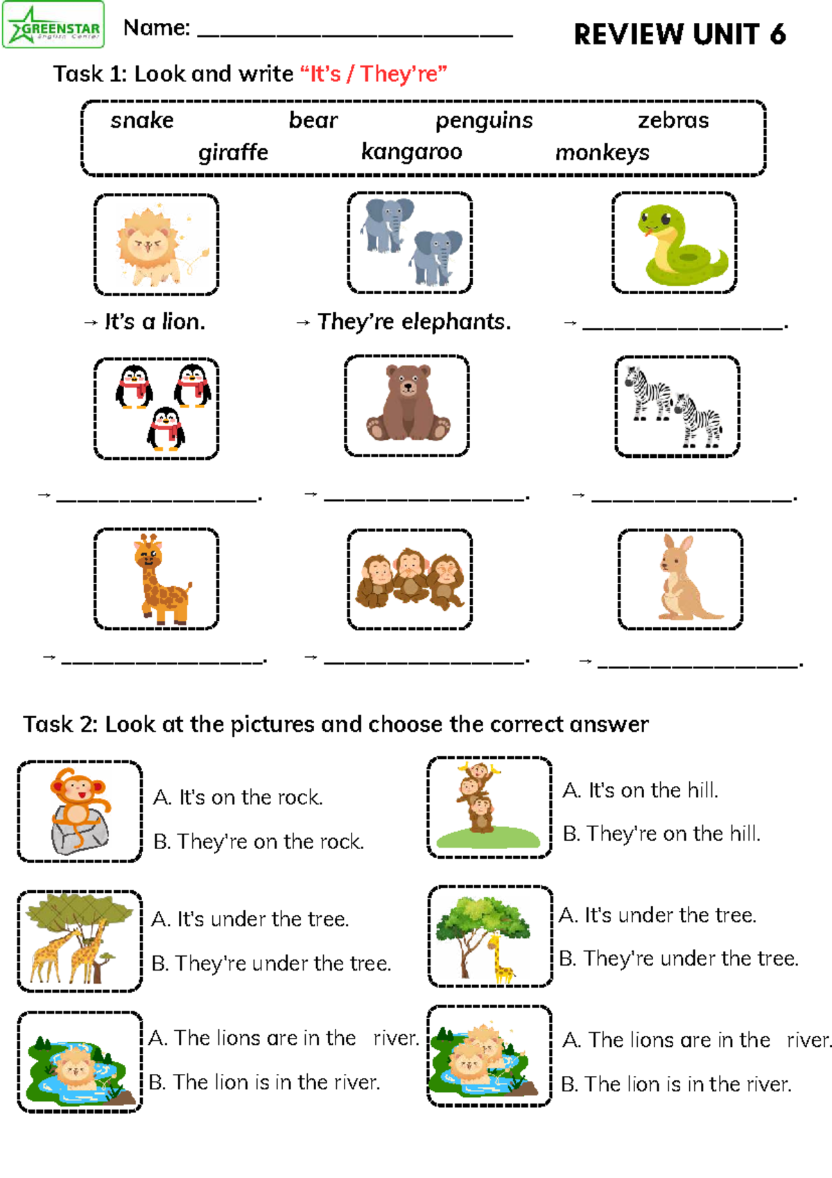 Review UP 1 UNIT 6 (Lesson 1 & 2) - Animal Identification Tasks - Studocu