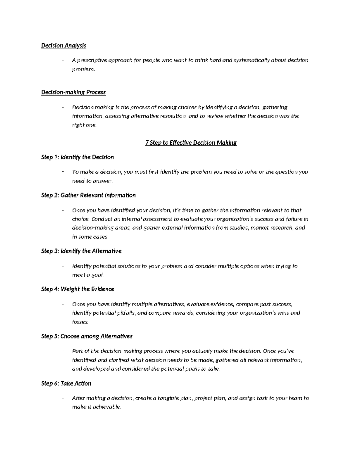 Decision Analysis - Lecture Notes on Decision-Making Process - Studocu